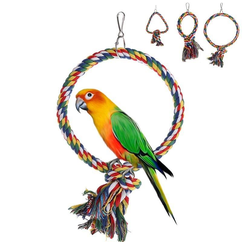 Buy Pet Bird Parrot Cage Swing Chew Hanging Toy Triangle Rope Round ...