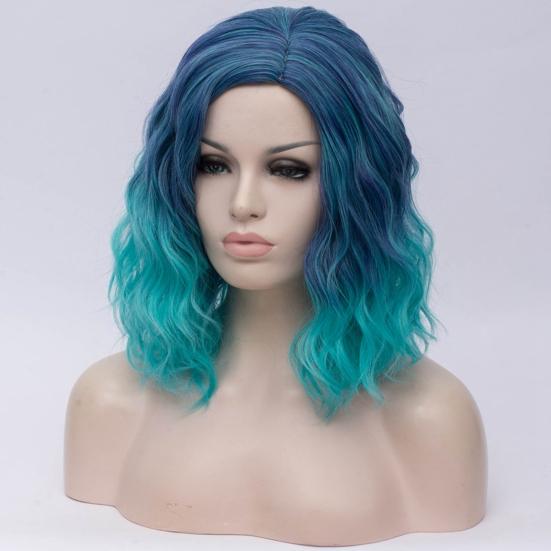 Women Gradient Instant Noodle Curly Medium Short Wig Cosplay Hairpiece ...