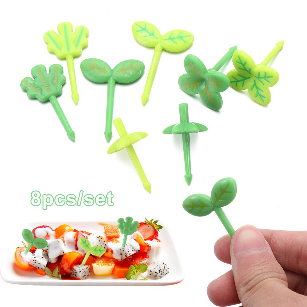 Fruit Fork Toothpick Leaves Plastic Decoration Lunch Box Bento ...