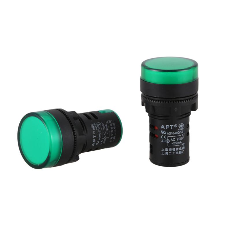 Buy 2 Pcs AC220V Green LED Power Indicator Pilot Signal Light Lamp 22mm ...