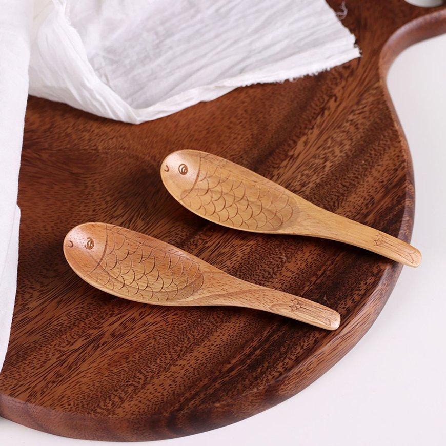 Buy [DSC] Carved Wooden Fish Spoon Chestnut Durable Practical High ...