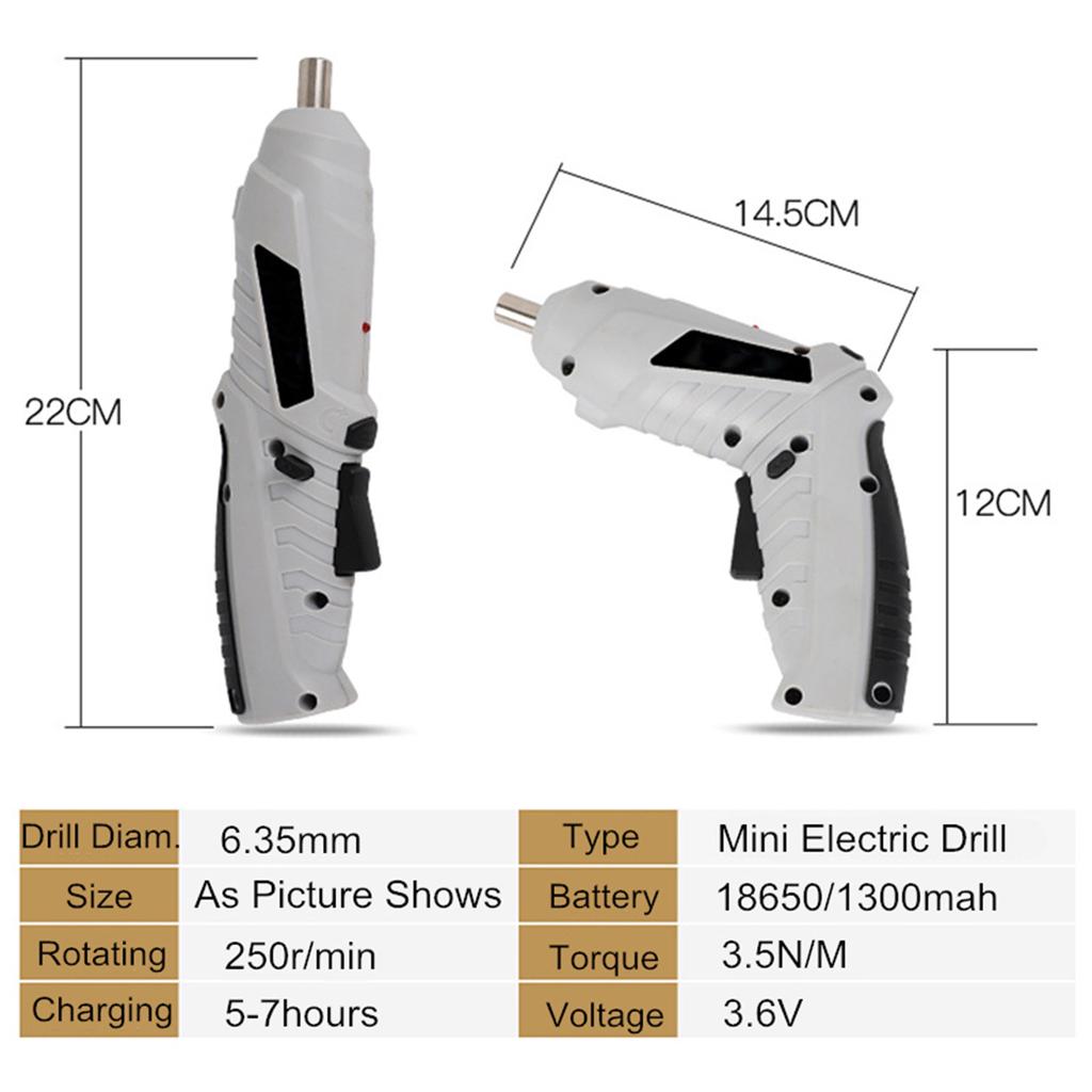 3.6V 1300mAh Mini Cordless Electric Screwdriver USB Rechargeable Drill ...