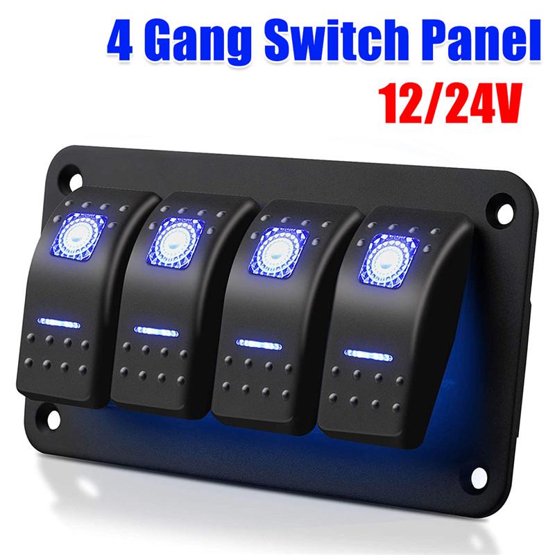 Buy 4 Gang Rocker Switch Panel LED Light For Car Marine Boat RV ...