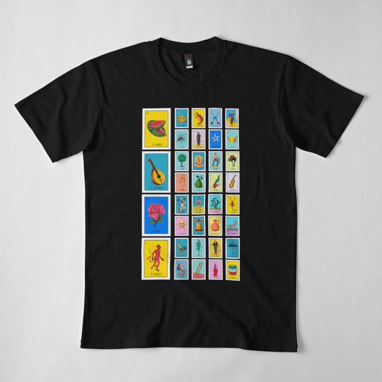 Buy Men Premium Cotton Harajuku T-Shirt Mexican Lottery Loteria Cards ...