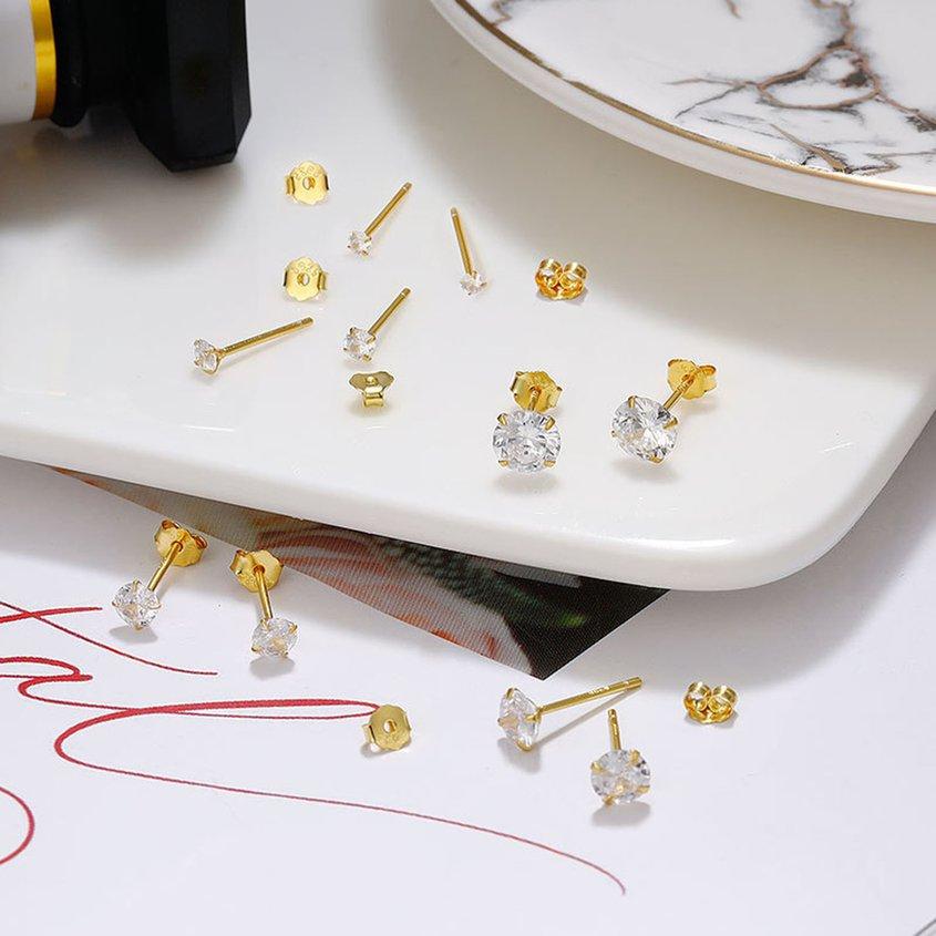 Buy Pearliky S925 Sterling Silver Zircon Four-claw Ear Studs Round ...