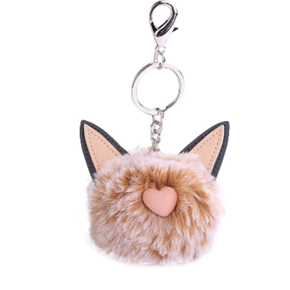 Buy 8CM Cute Cat Ears Keychain Pendant Women Key Ring Holder Pompoms at ...