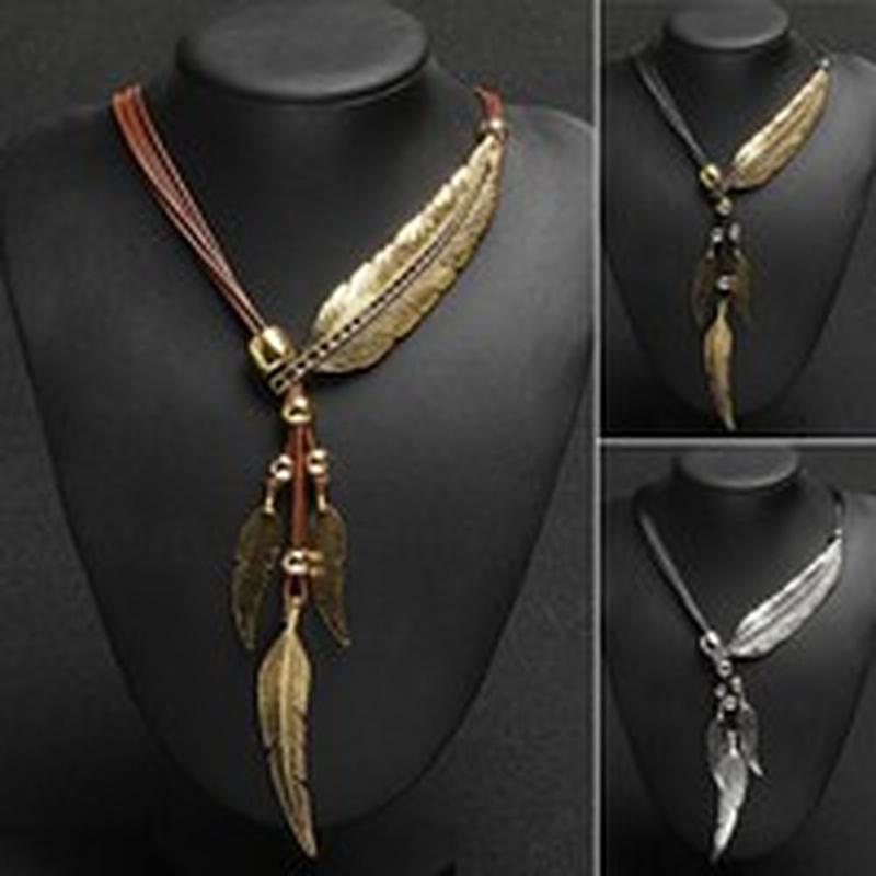 Buy Fashion Bohemian Style Bronze Rope Chain Feather Pattern Pendant ...