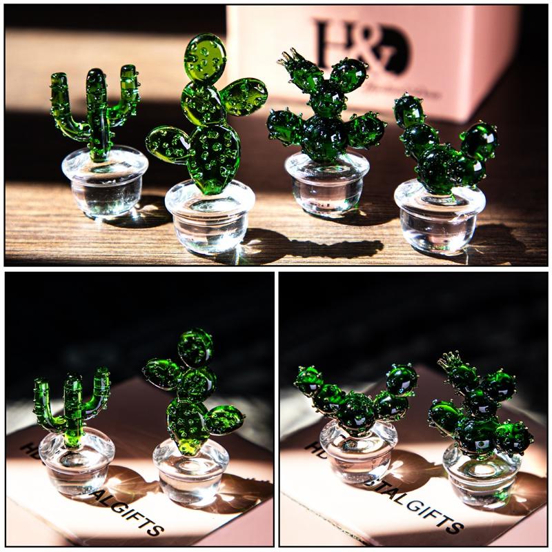 Buy H&D 4pcs Handmade Glass Blown Cactus Art Cactus Figurines ...