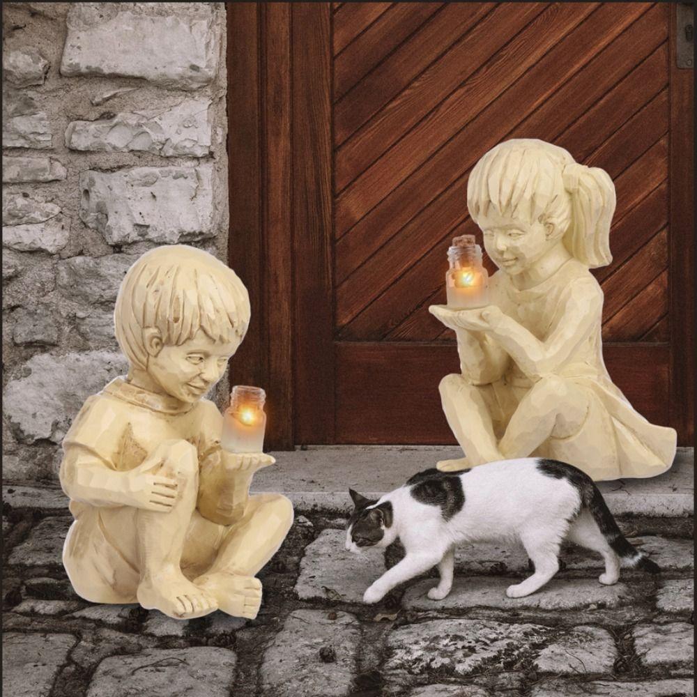 Solar Garden Statues Boy And Girl at Angela Bates blog