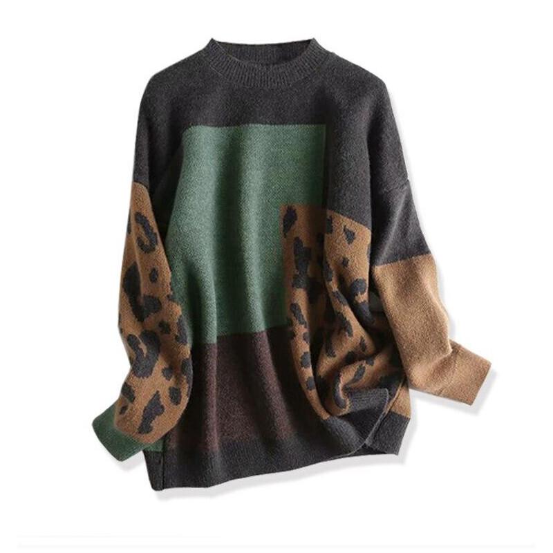 Buy Aproms Elegant Leopard Print Oversized Pullovers Female Autumn ...