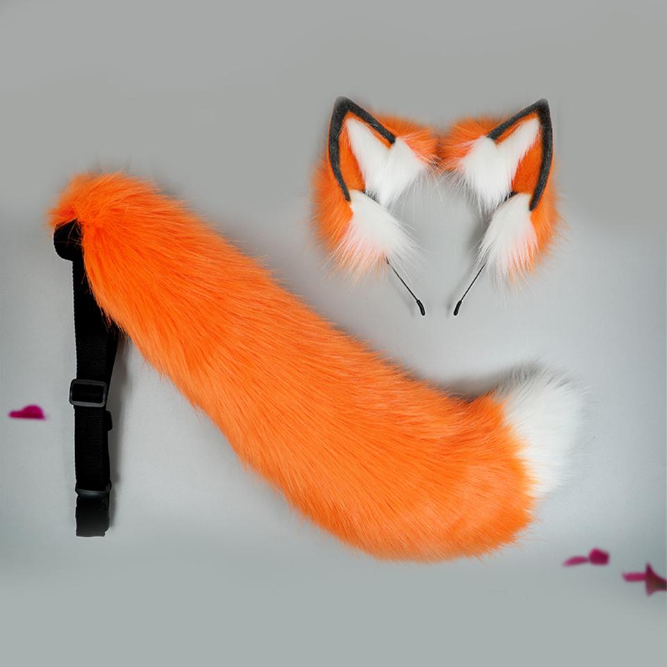Plush Fox Ear And Fox Tail Anime Cosplay Props Halloween Carnival Party ...