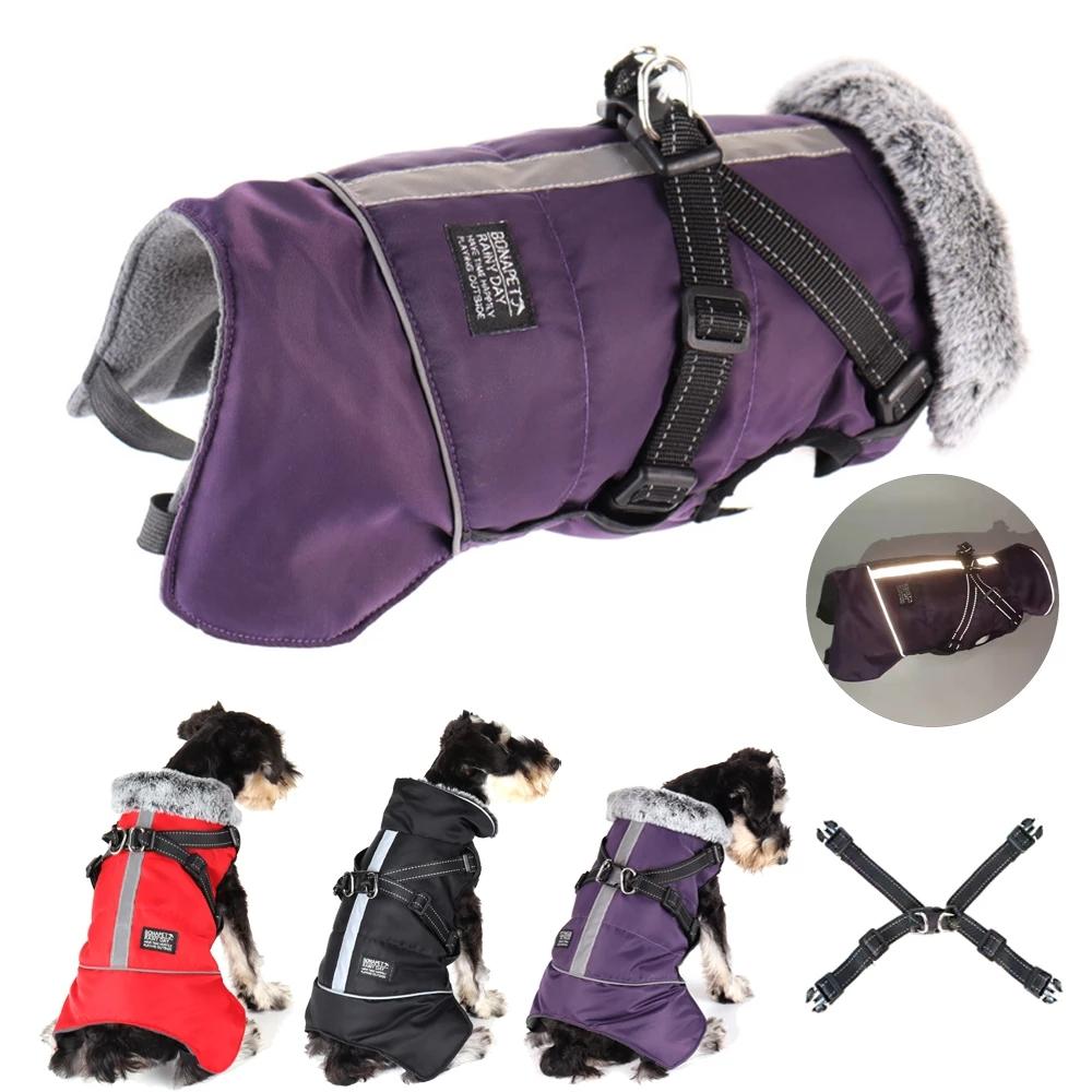 Cheap Waterproof Dog Jacket Large Dog Clothes with Harness Winter Warm ...