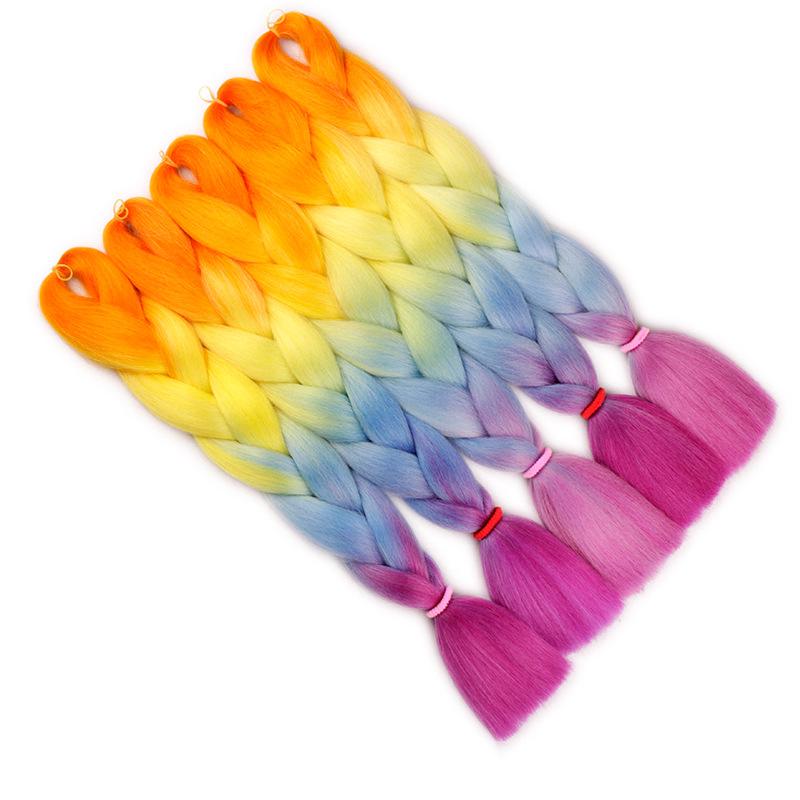 Buy 24inch Synthetic Braids, two-color tri-color gradient pigtail wig ...