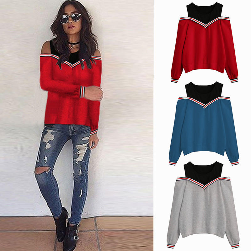 Buy Women Off Shoulder Long Sleeve Sweatshirt Blouse Tops Pullovers at ...