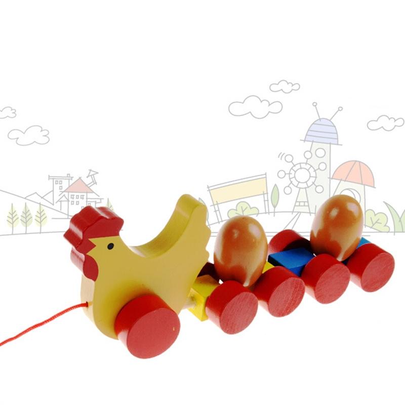 Lovely Wooden Rooster Drag Egg Cart Pull Vehicle Toy Creative Kids Toy ...