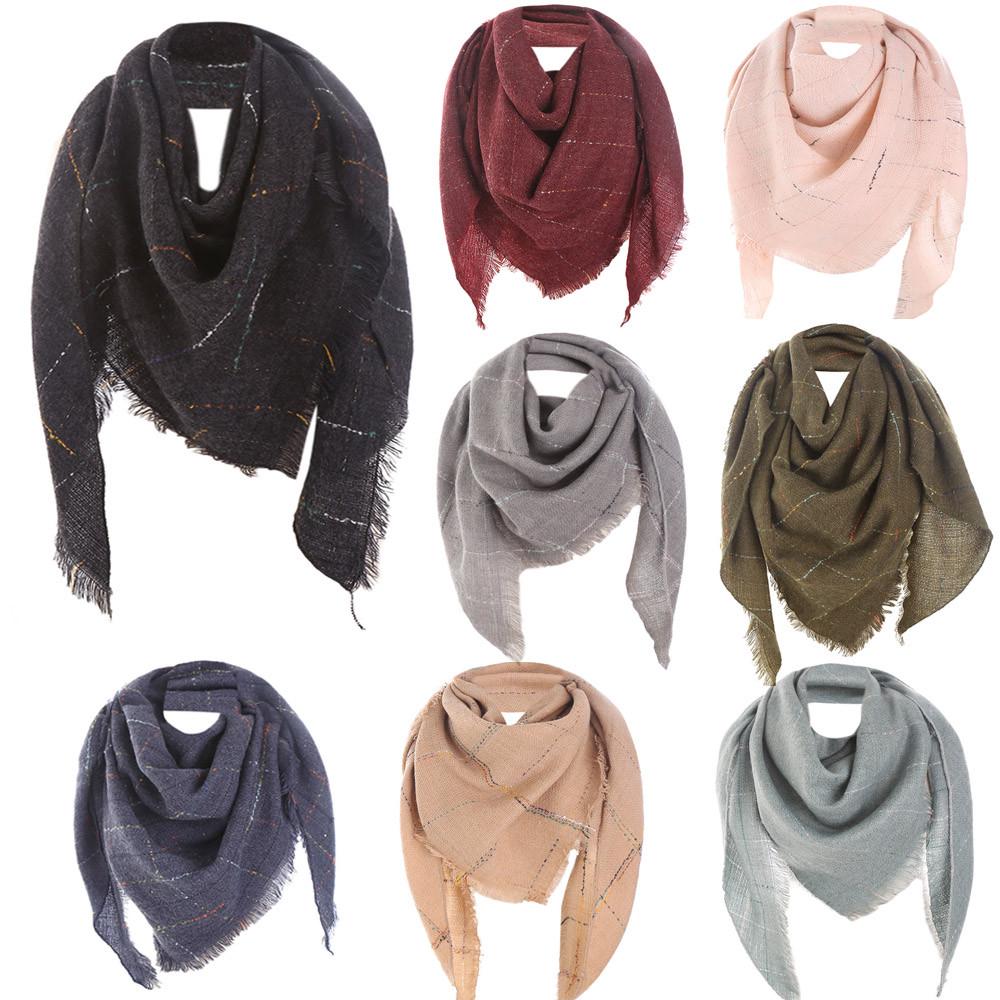 Buy Women Winter Warm Long Wool Shawl Plaid Printed Soft Neck Scarf at ...