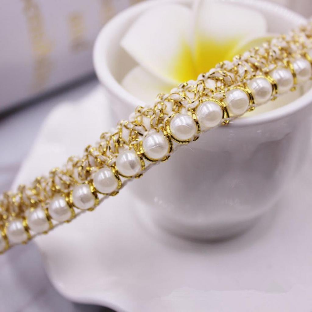Buy Yousheng 1 Yard Faux Pearl Beaded Lace Ribbon Wedding Dress Belt ...