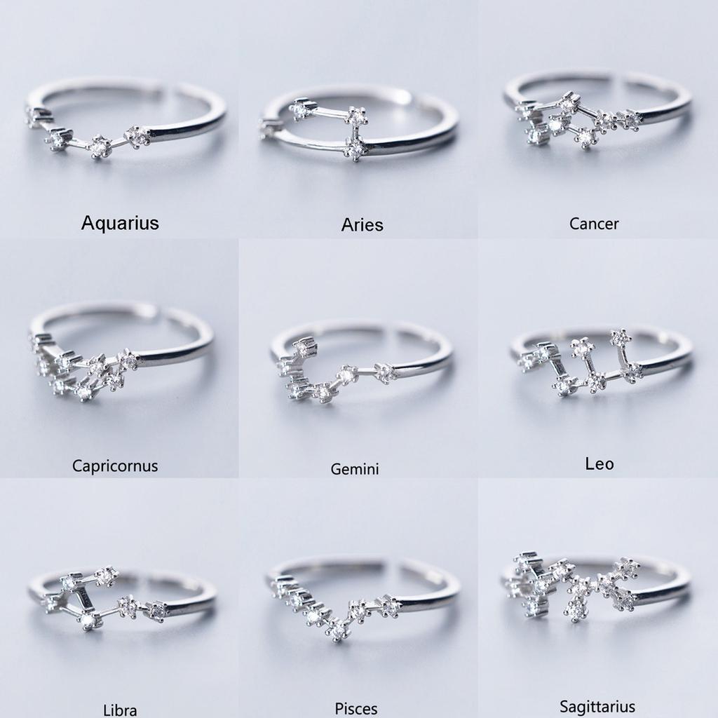 New Minimalist Inlaid Cubic Zircon 12 Constellation Zodiac Sign Rings ...