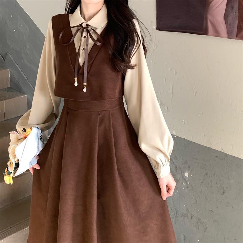 Cheap Retro Stitching Long-sleeved Dress Spring and Autumn College ...
