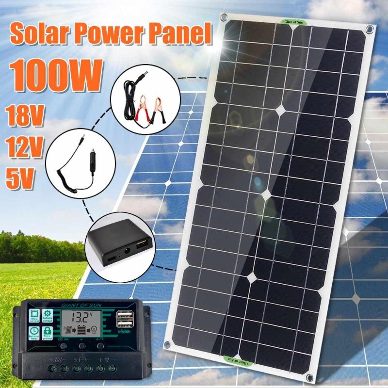 Buy 100W 18V Mono Solar Panel USB 12V/5V DC Monocrystalline Flexible ...