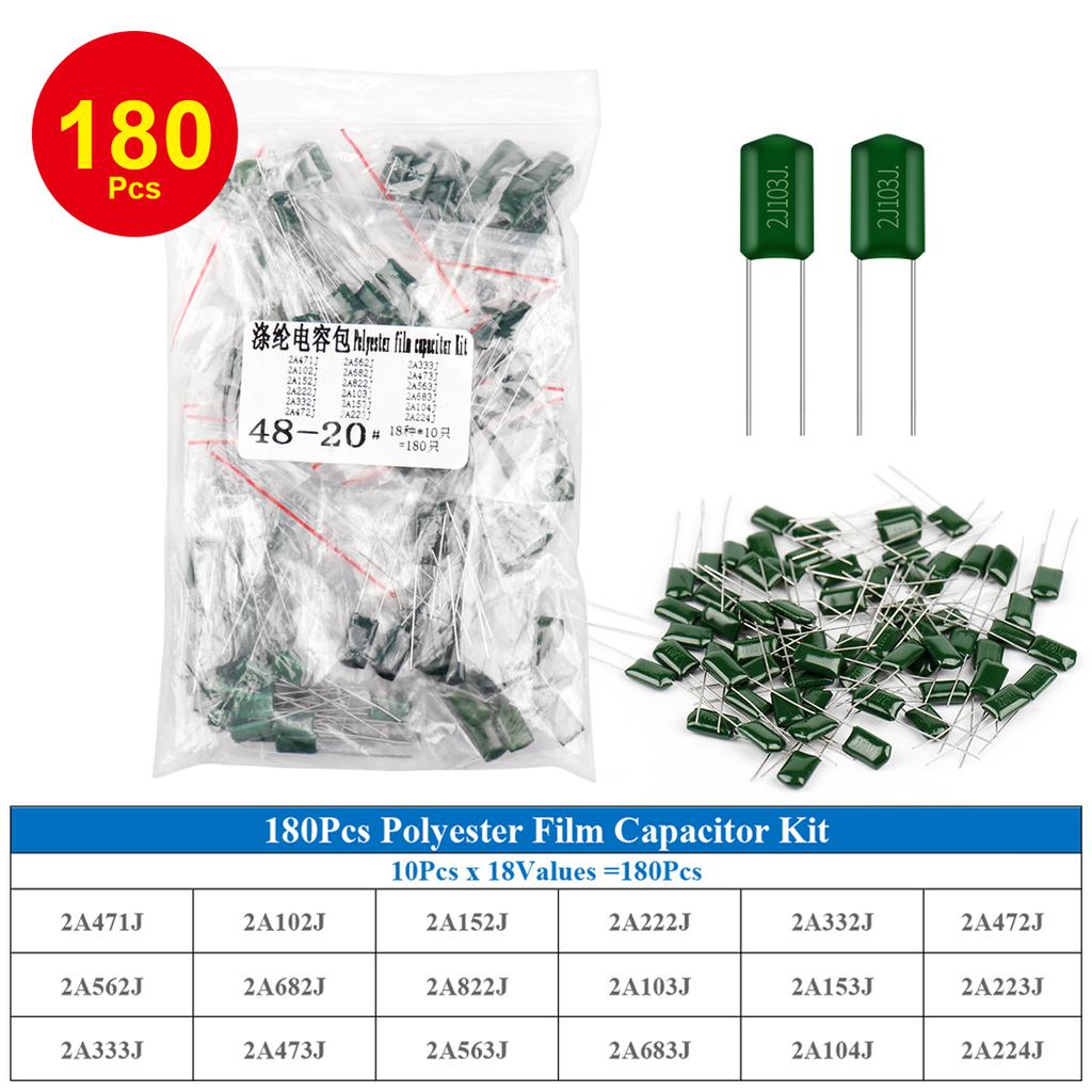 Buy 180Pcs Polyester Film Capacitor Assorted Kit 18Values x 10Pcs ...