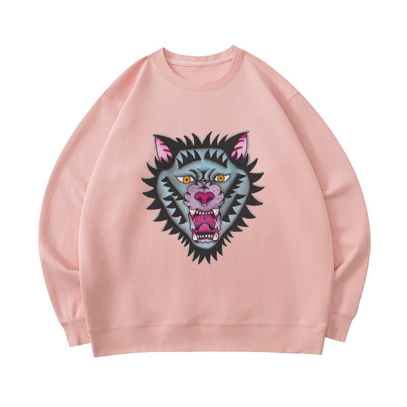 Buy Men's 300 GSM 100% Cotton Sweatshirt Traditional Blue Wolf Print ...