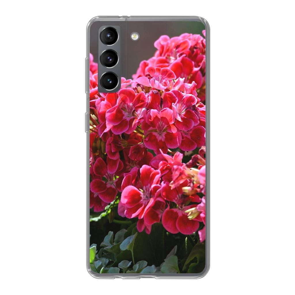 Samsung Galaxy S21 Soft Case - Red geranium flowers in a garden uygun ...