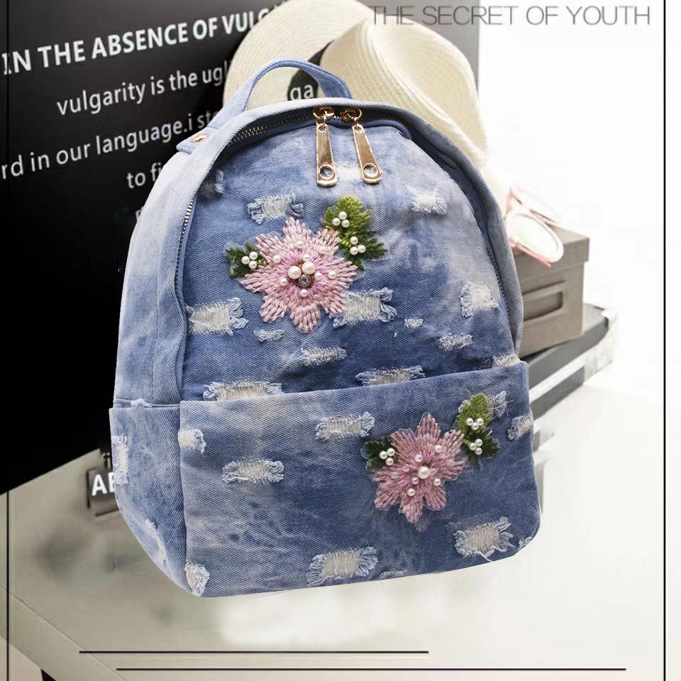 Buy Brand Fashion Women Backpack Flower Denim Backpacks For Teenage ...