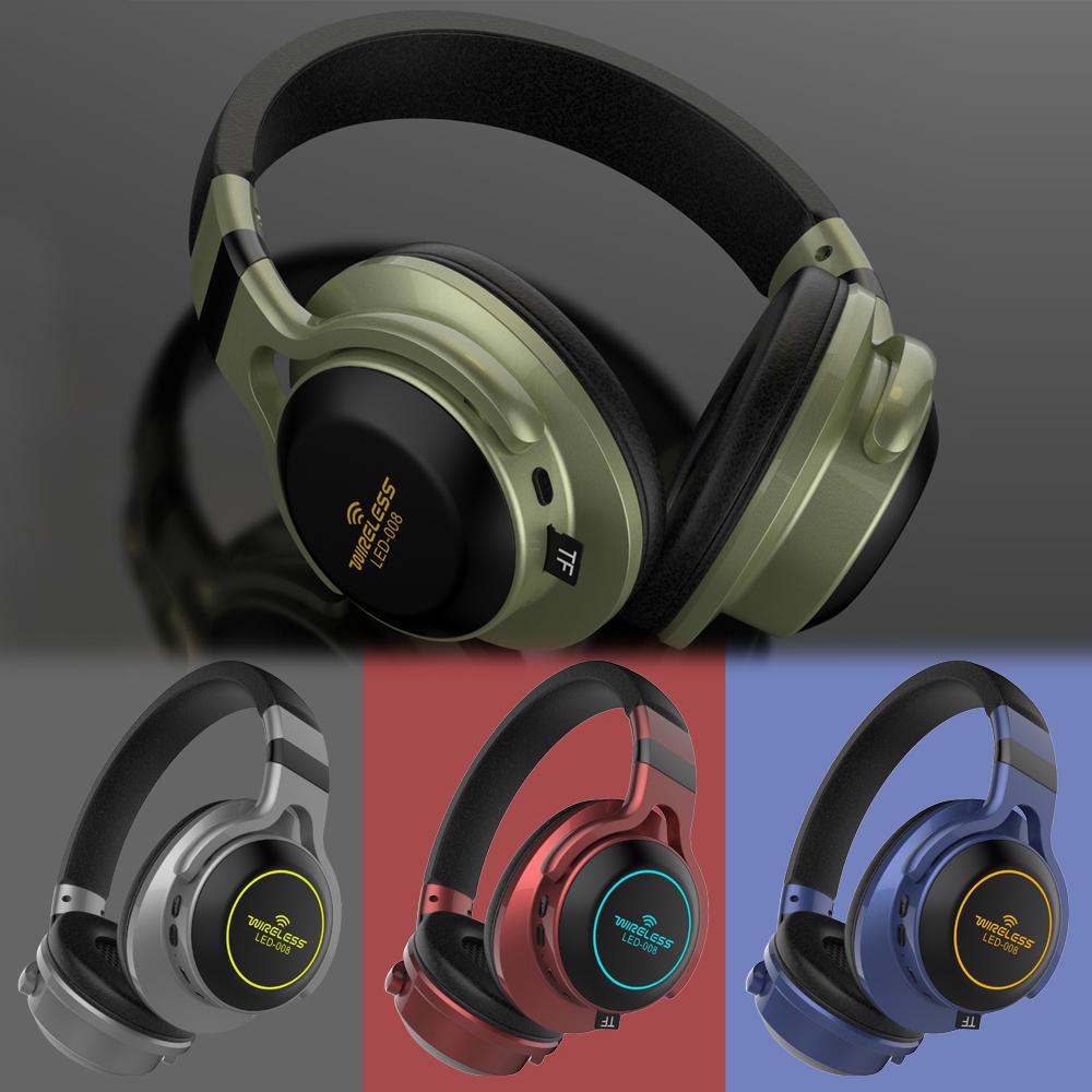 Buy LED Light Wireless BT Headphones Over-Ear Earphone Foldable Stereo ...