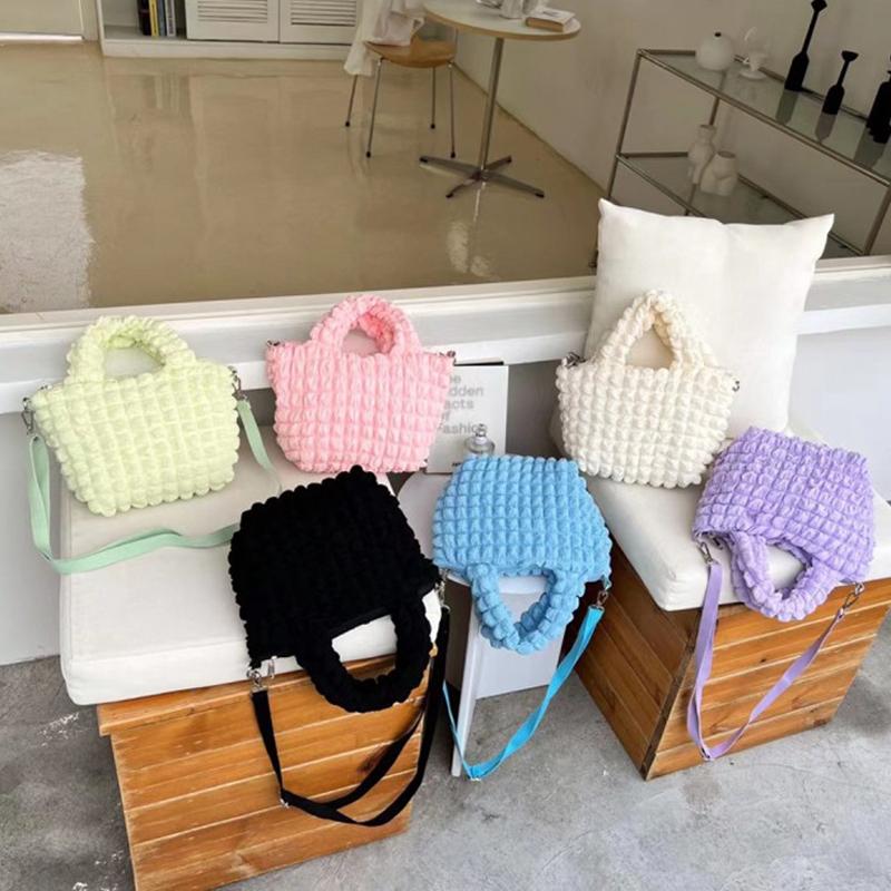 Buy Casual Ruched Small Tote Bag Nylon Women Handbags Padded Shoulder ...