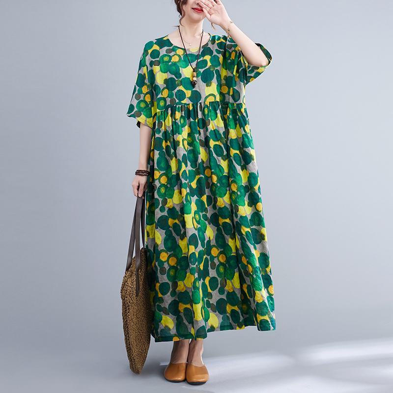 Купити Бавовняні вінтажні жіночі повсякденні вільні довгі літні сукні з короткими рукавами