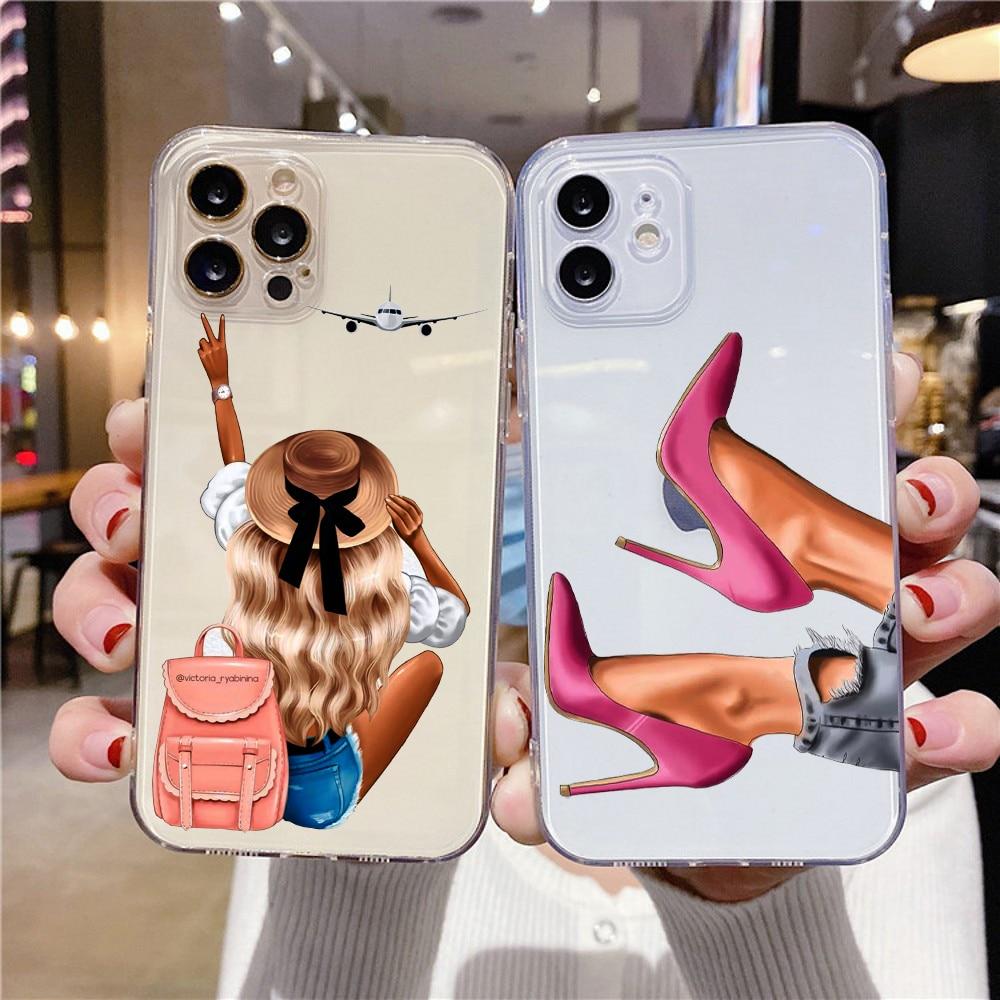 Buy Luxury Fashion Girl Woman Case for IPhone 13 11 Pro MAX Transparent ...