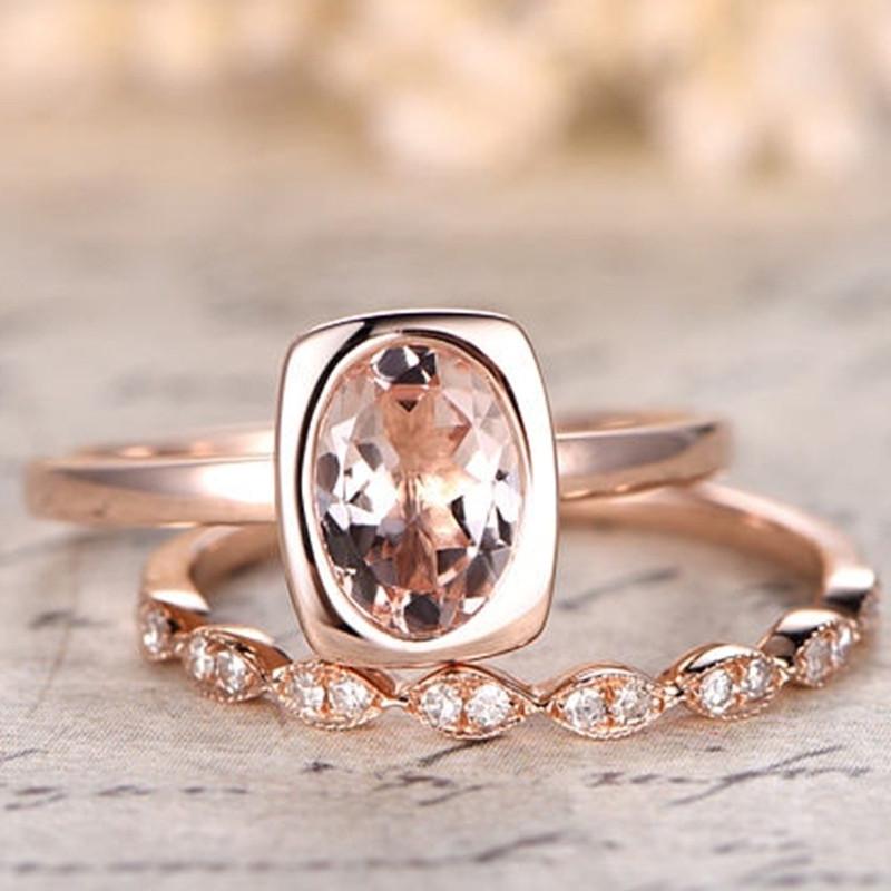 Cheap Solid Square Rose Gold Cushion Cut Bride Engagement Ring Set ...