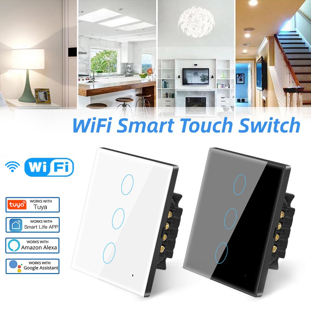 Buy 1/2/3/4 Gang Smart Light Switch WIFI Wall Touch Panel Socket Alexa ...
