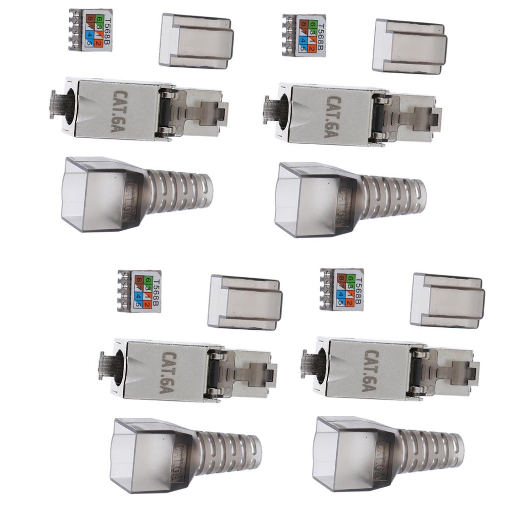 Buy 4 Pieces CAT6A Network Connector Modular Plugs Shielded Connectors ...