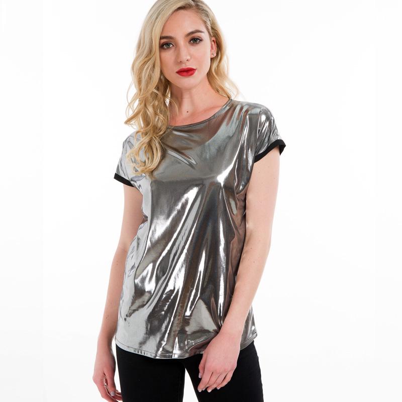 Buy Vangull Women Silver T-shirt O Neck Short Sleeve T-shirts Ladies ...