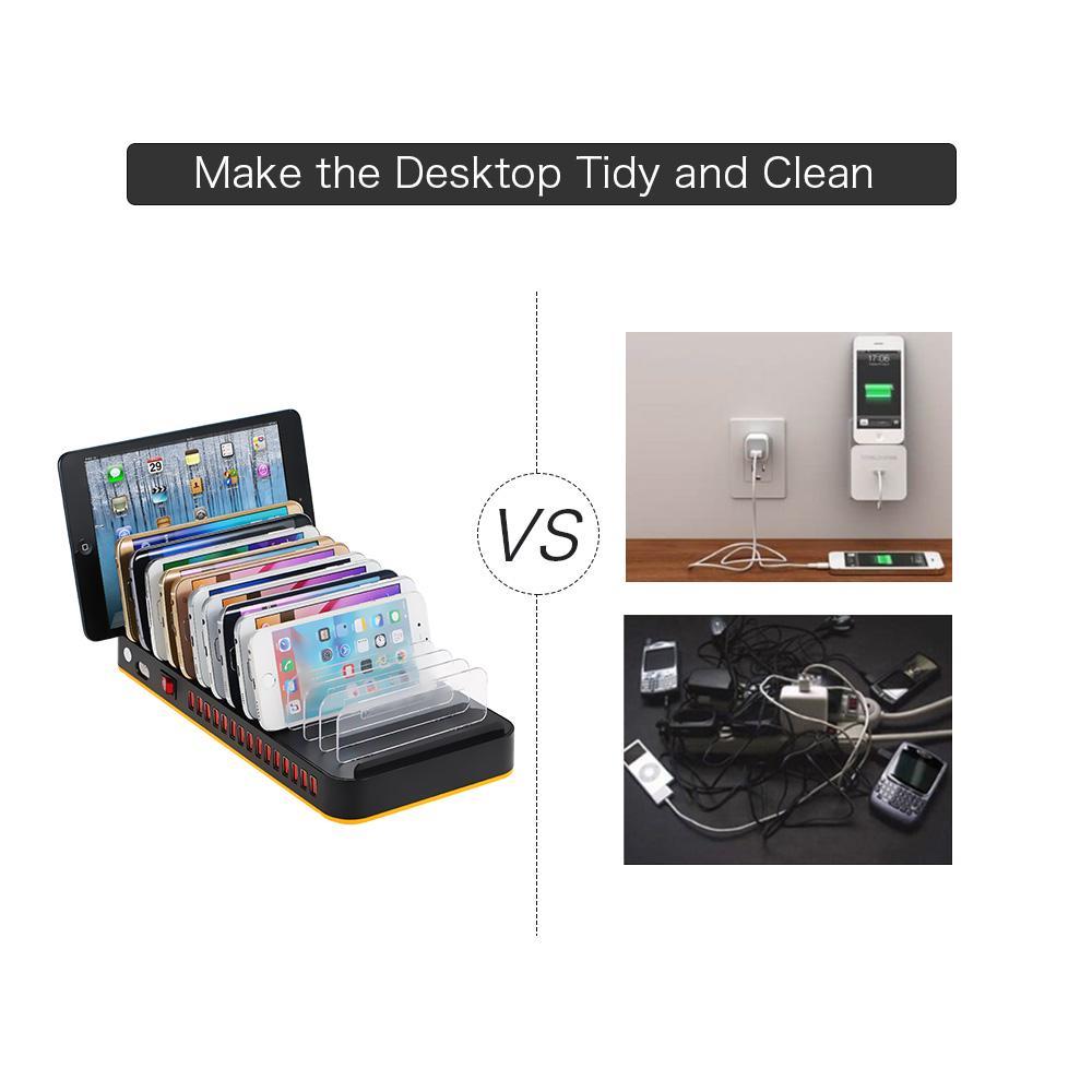 Buy 80W 15-Port Adjustable Dividers USB Charger Smart Charging Station ...