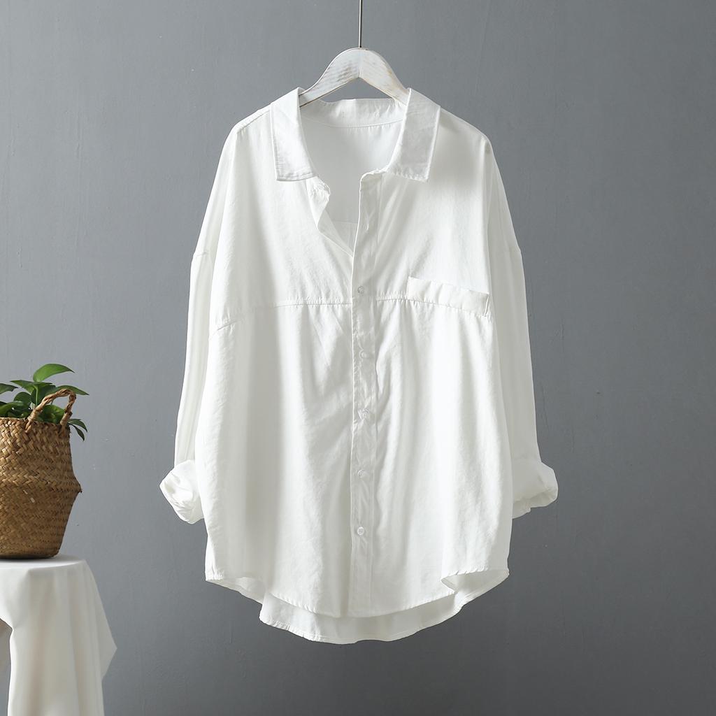 Buy Pure Color Shirt Women 2021 Spring New Women's Loose Long-sleeved ...