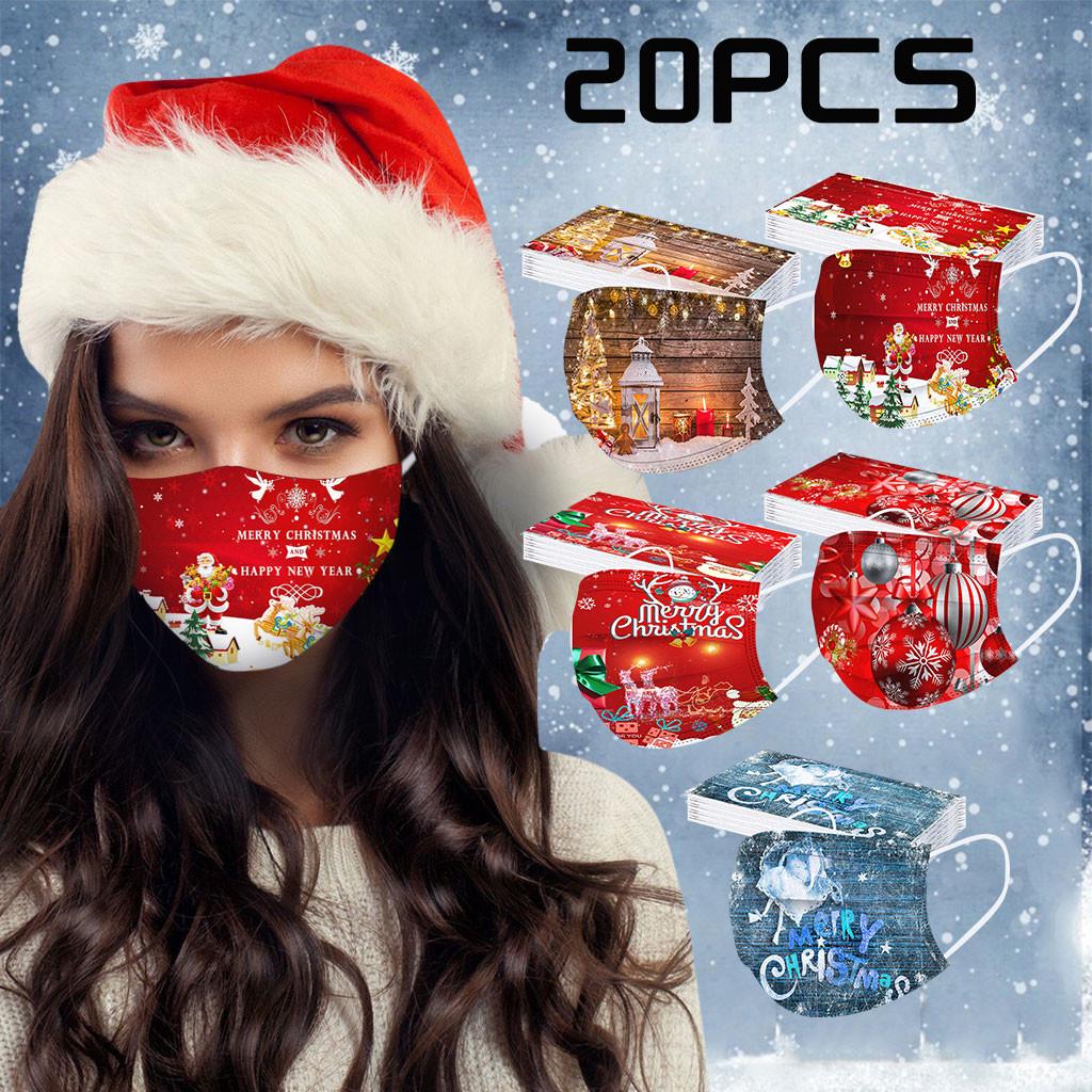 Buy 20pc Christmas Print Masks for Protection Face Mask Disposable ...