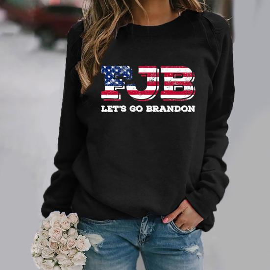 Cheap O-Neck Long Sleeve Women Sweatshirt Let's Go Brandon FJB Letter ...