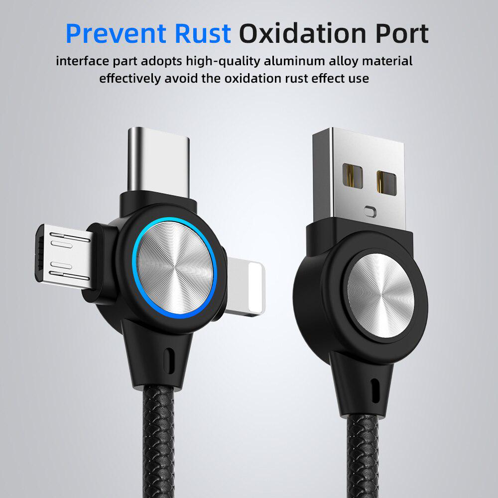 Buy 3 In 1 USB C Micro USB 8 Pin 3A Fast Charging Retractable Spring ...