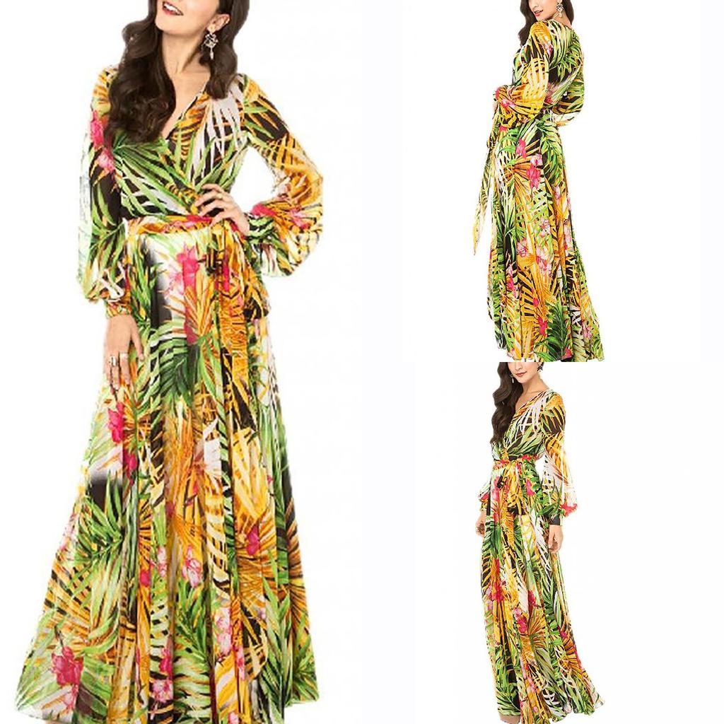 Buy Women's V-Neck Casual Dress Summer Backless Print MaXi Dress For ...