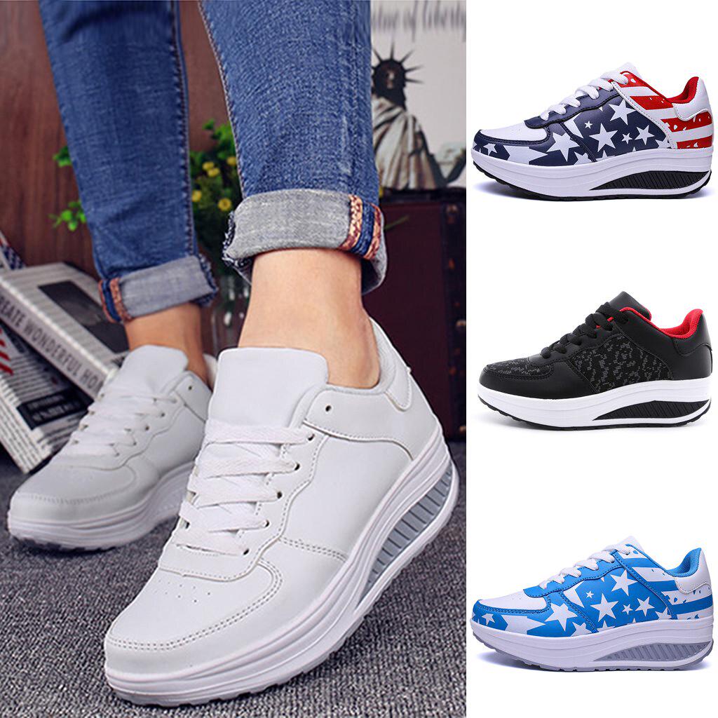 Buy Women's Fashion Casual Lace Up Sports Running Sneakers Thick Bottom ...