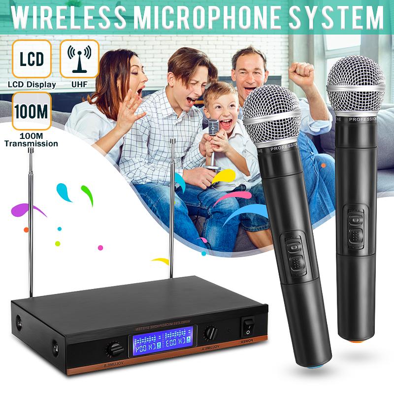 Professional LCD Dual UHF Wireless Microphone System Receiver 2 ...