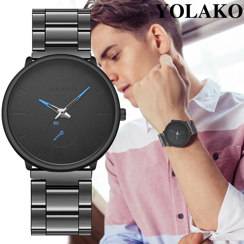 Buy YOLAKO Men's Luxury Business Steel Strip Watch With Simple Mirror ...
