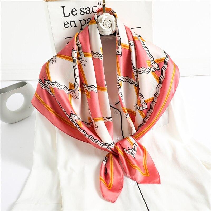 2021 New Plaid Scarf Silk Square Foulard Hijab Female Neck Wraps Print ...