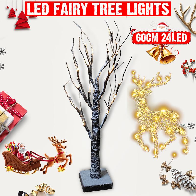 24 LED Snow Tree Light Twig Branch Christmas Xmas Home Party Decor Lamp ...