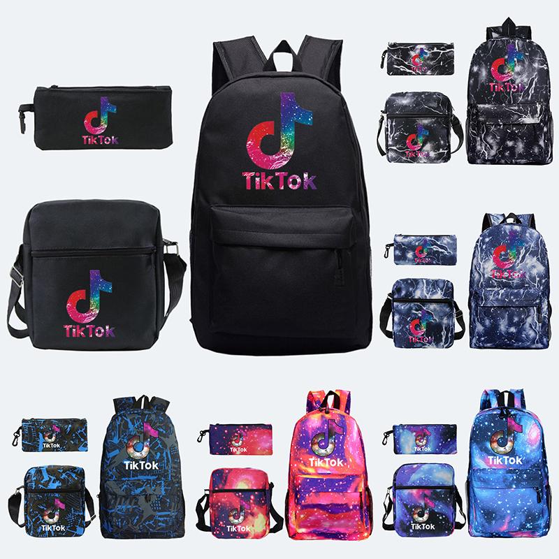 Buy Three-Piece Tik-Tok Color Printing Backpack Set Teenage ...