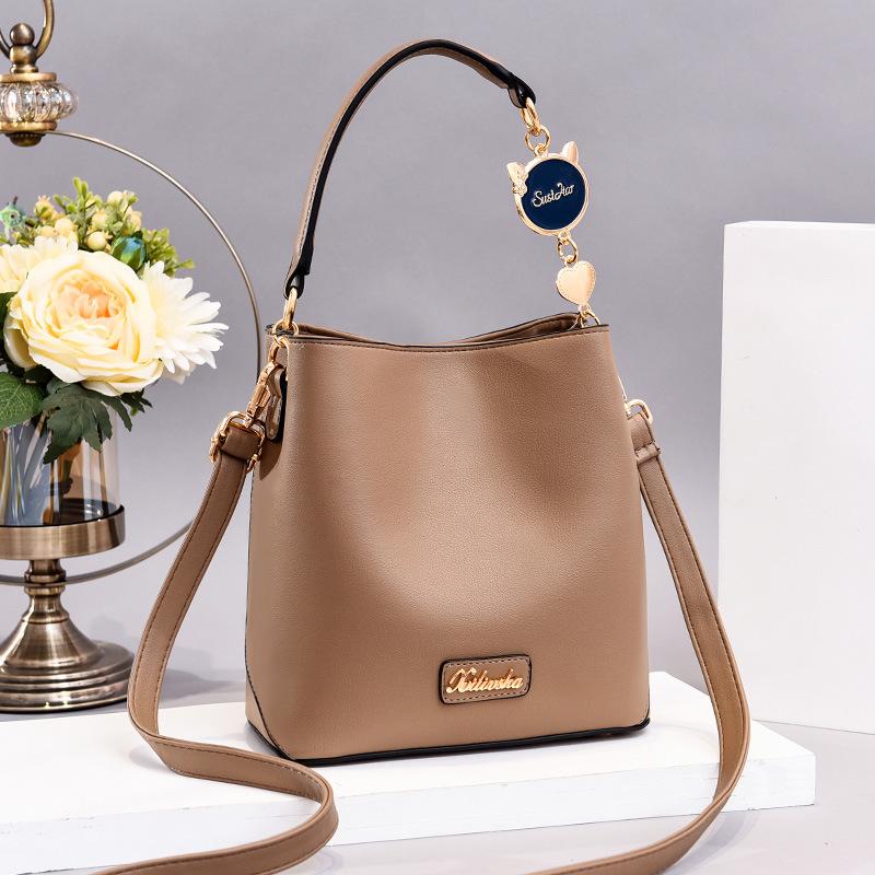 Cheap Women's Fashion Bucket Bag Solid Handbag Large Capacity Sling Bag ...