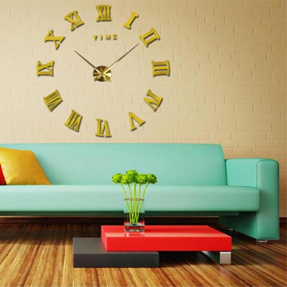 DIY 3D Wall Clock Roman Number Large Size Mirrors Surface Art Clock ...